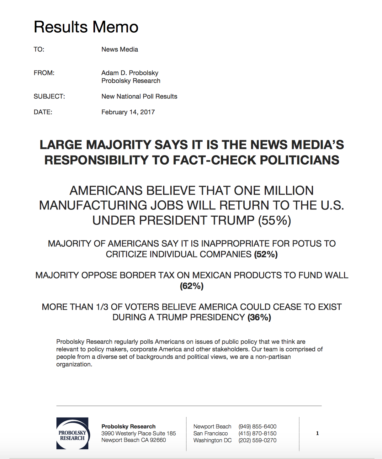 New National Poll – Results Memo – Probolsky Research